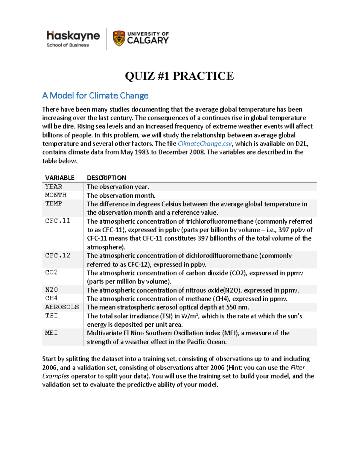 Quiz #1 practice solution: A model for climate change analysis - Studocu