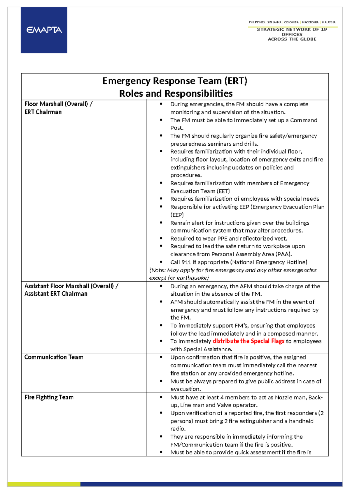 ERT Roles and Responsibilities: Emergency Response Overview - Studocu