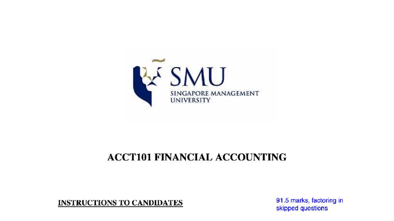 SMU ACCT101 Final Exam Sample Paper 1 - Financial Accounting - Studocu
