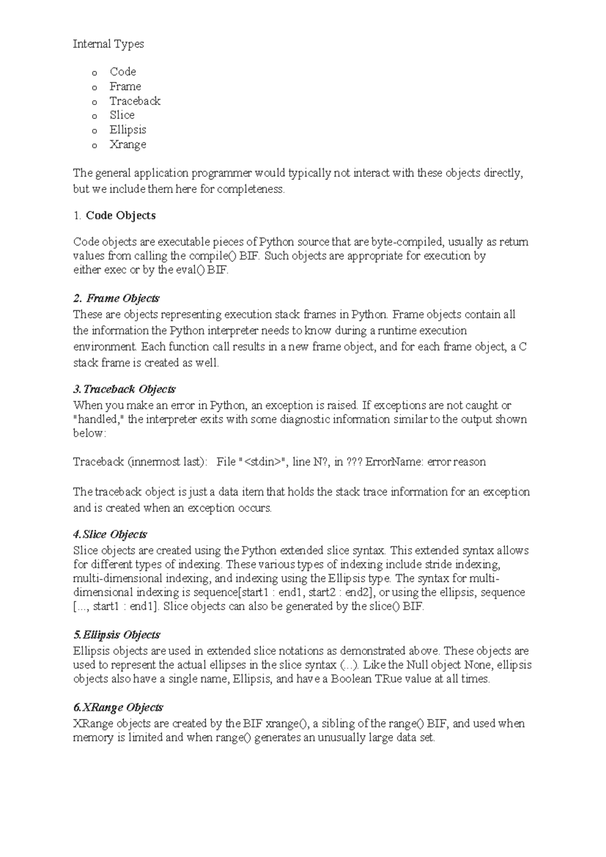 Python Notes: Internal Types, Code Objects, and Comparisons - Studocu