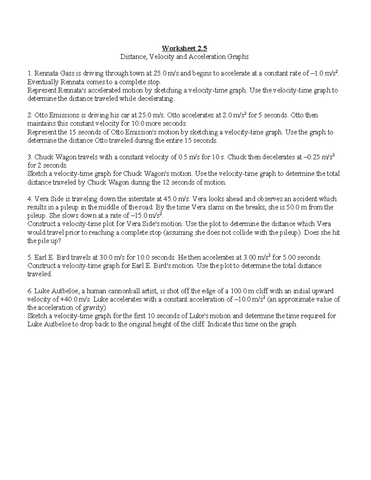 Worksheet 5 - Velocity-Time Graphs and Distance Calculations - Studocu