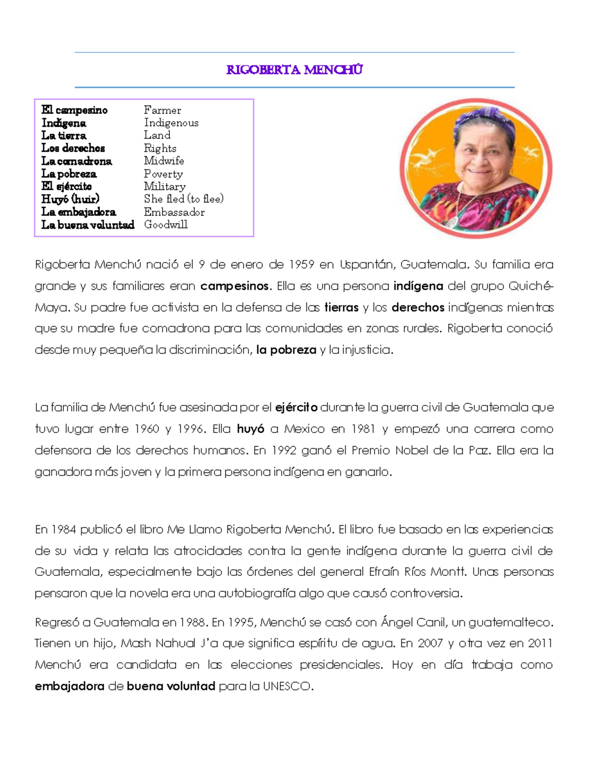 Rigoberta Menchú - Su familia era grande y sus familiares eran ...