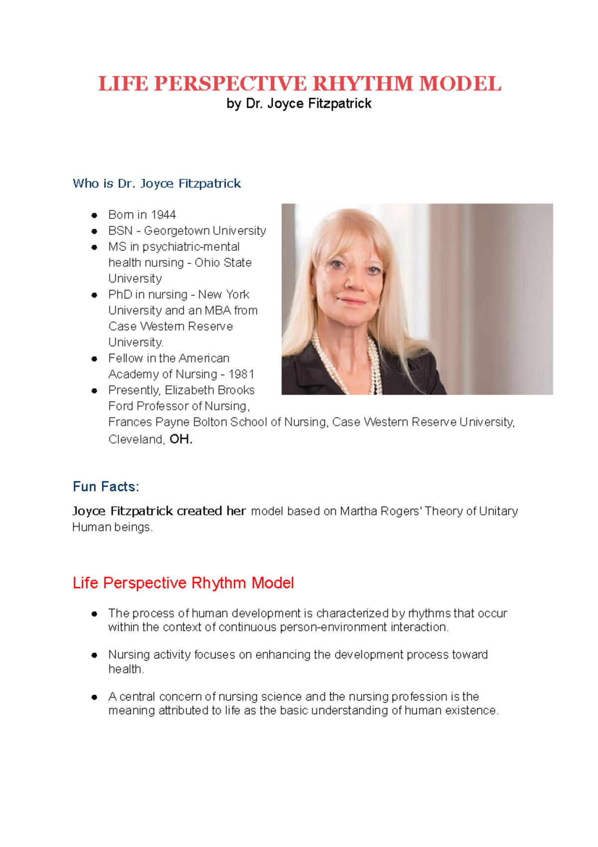 Life Perspective Rhythm Model - An Insight into Nursing Science - Studocu