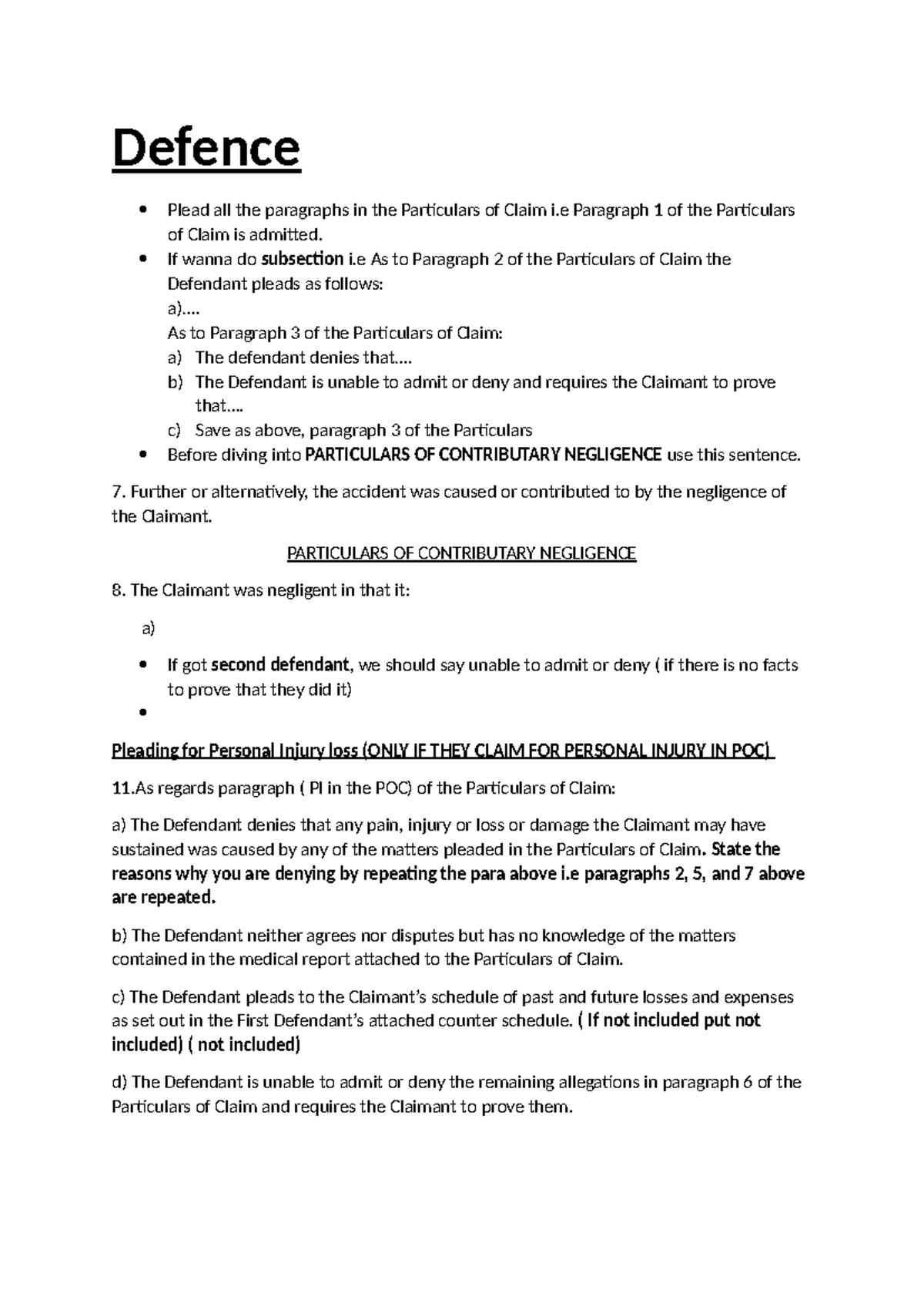 Defence and Counterclaim Template for Legal Proceedings (LAW101) - Studocu