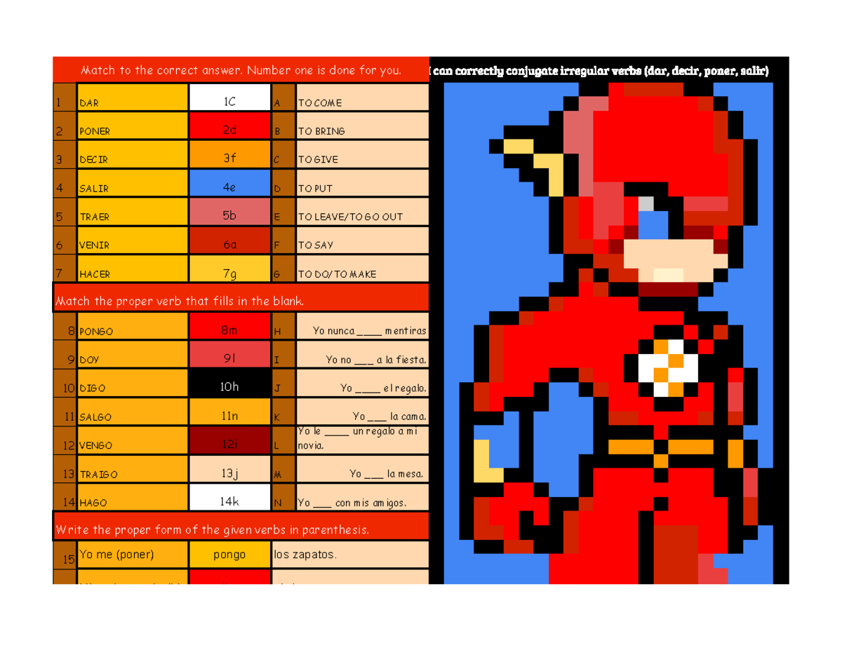Copy of Student copy of Pixel Art (Irregular YO verbs) - Irregular ...