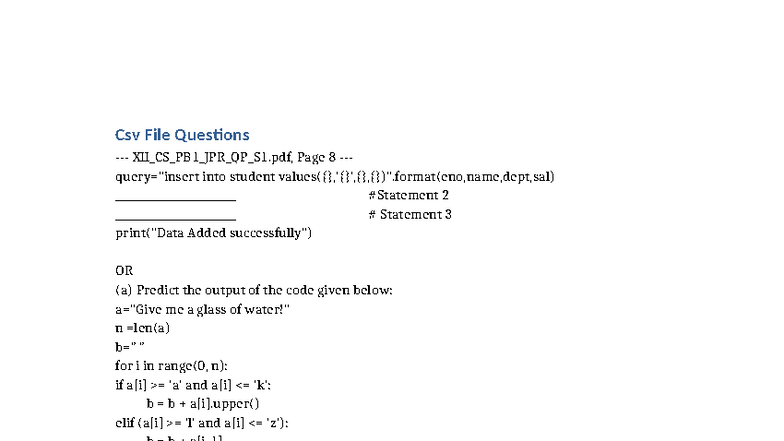 CSV File Questions XII_CS_PB1_JPR_QP_S1 - Studocu