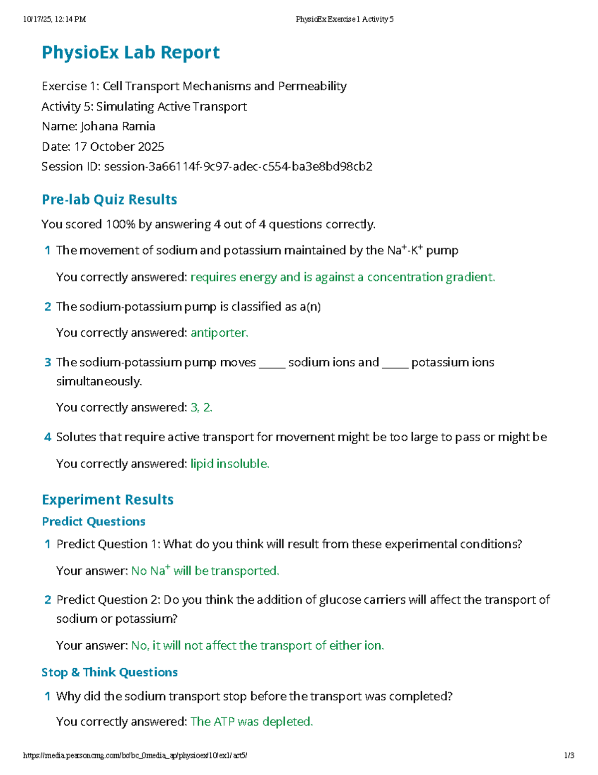 PhysioEx Lab Report: Cell Transport Mechanisms (Exercise 1, Activity 5 ...
