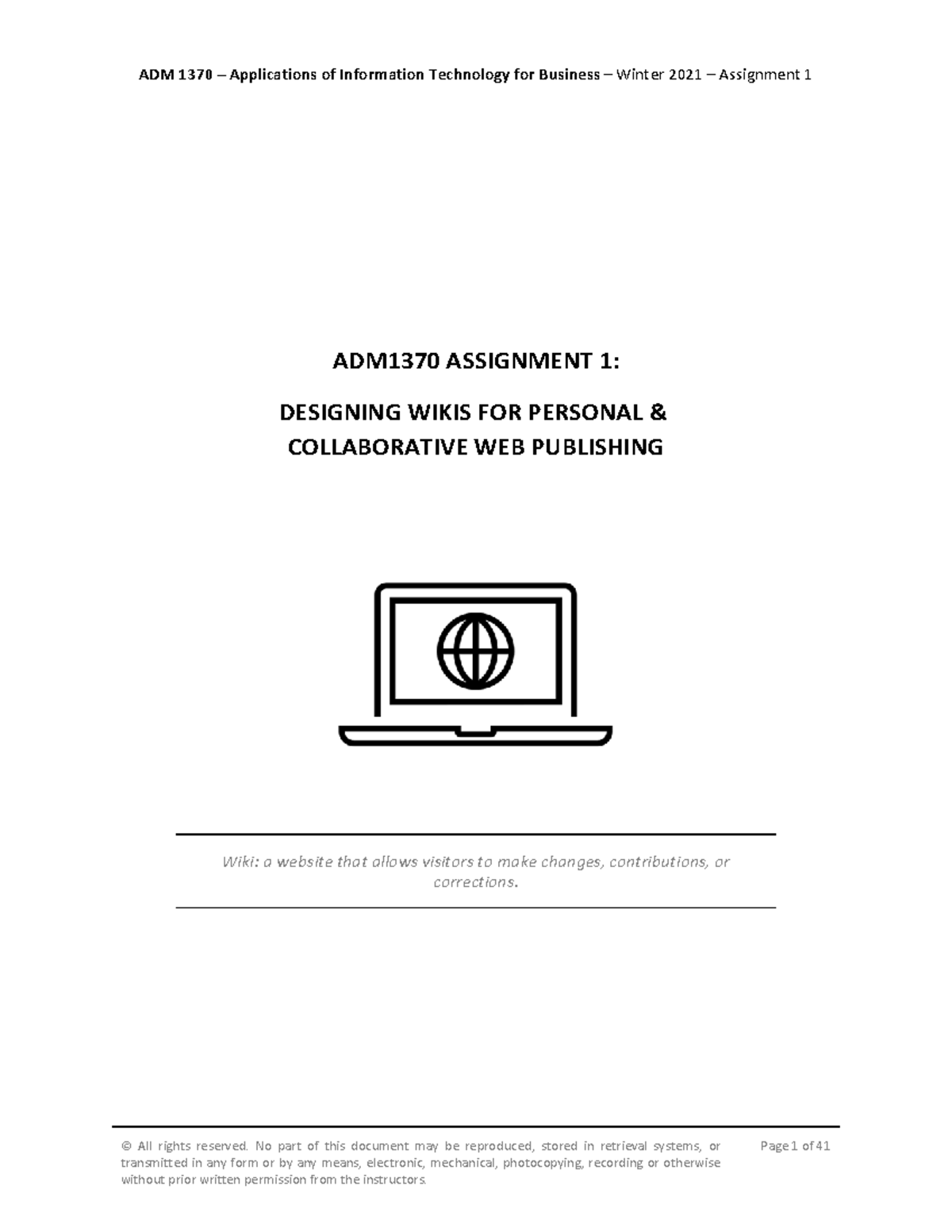 ADM 1370 W2021 Assignment: Designing Collaborative Wikis for Teams ...