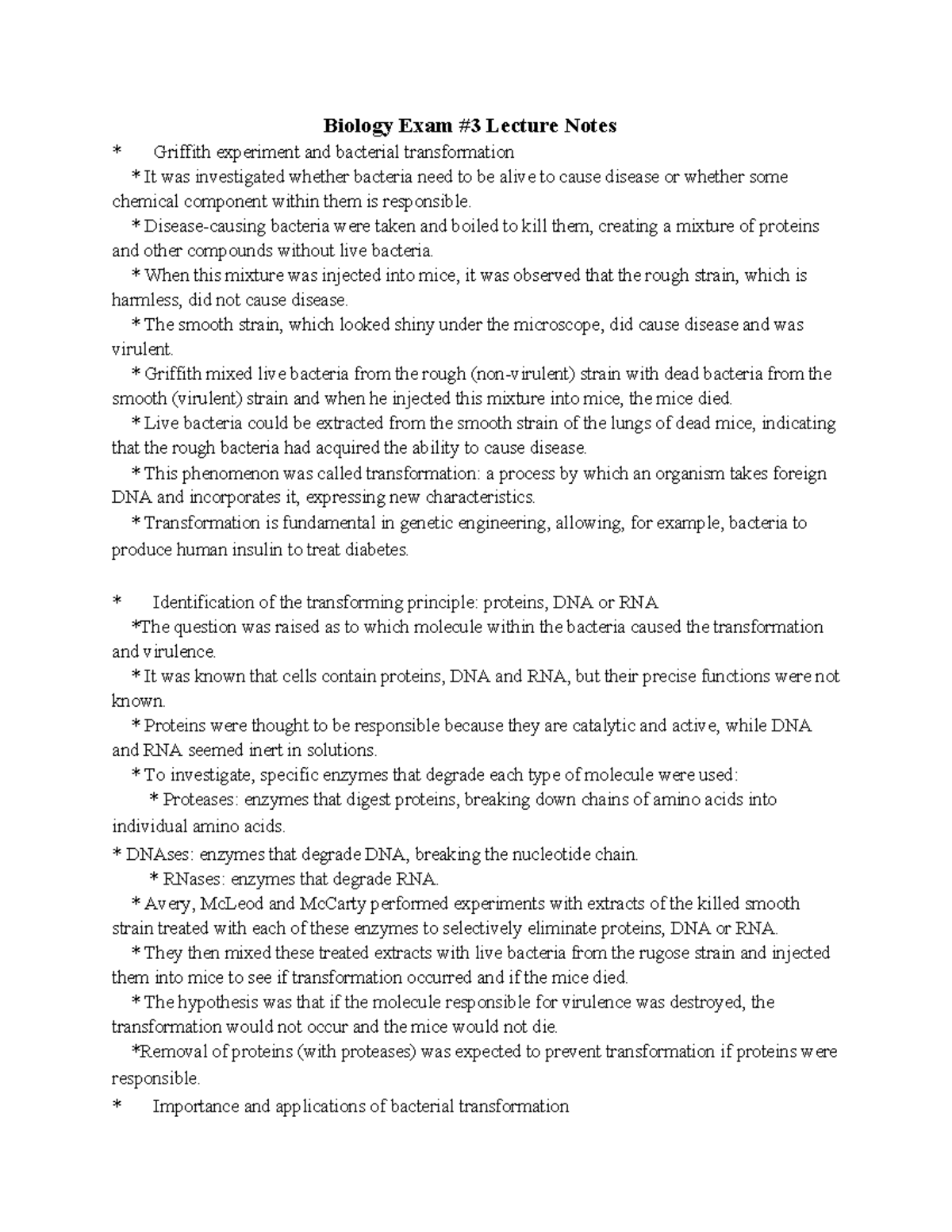 Biology Exam #3 Lecture Notes: DNA Structure, Function & Discovery ...