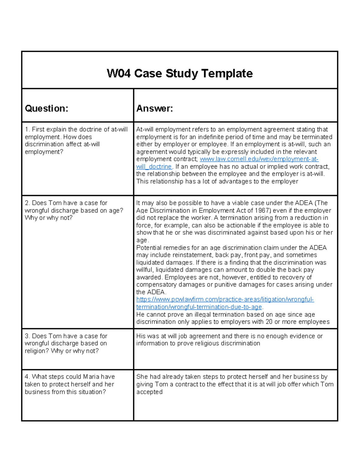 Bus375 Case Study 4: Employment Doctrine & Discrimination Analysis ...