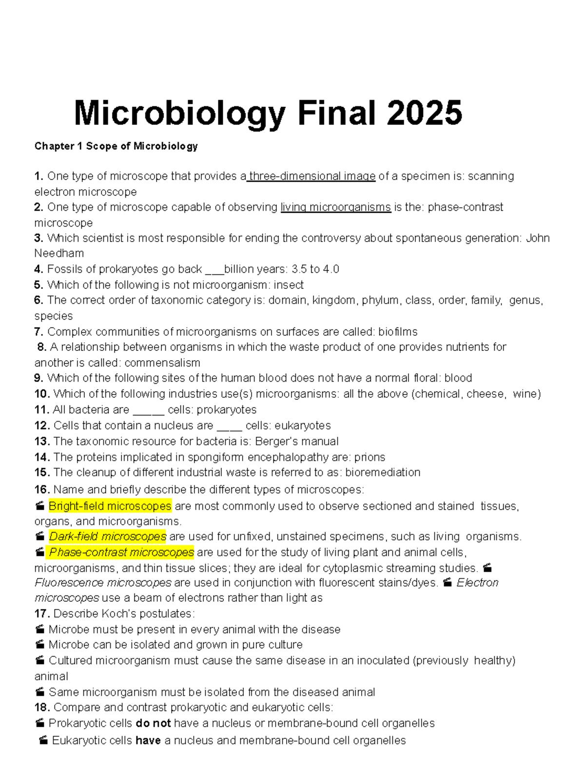 Microbiology final study guide - Microbiology Final 2025 Chapter 1 ...