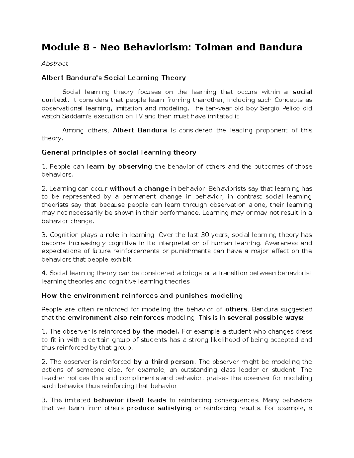 Module 9-10 FLCT abstract - Module 8 - Neo Behaviorism: Tolman and ...