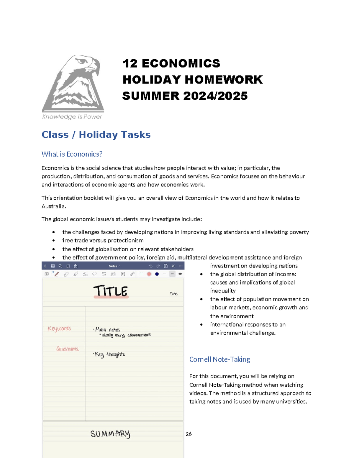 Economics Term 1 Holiday Homework: Understanding Economic Principles ...