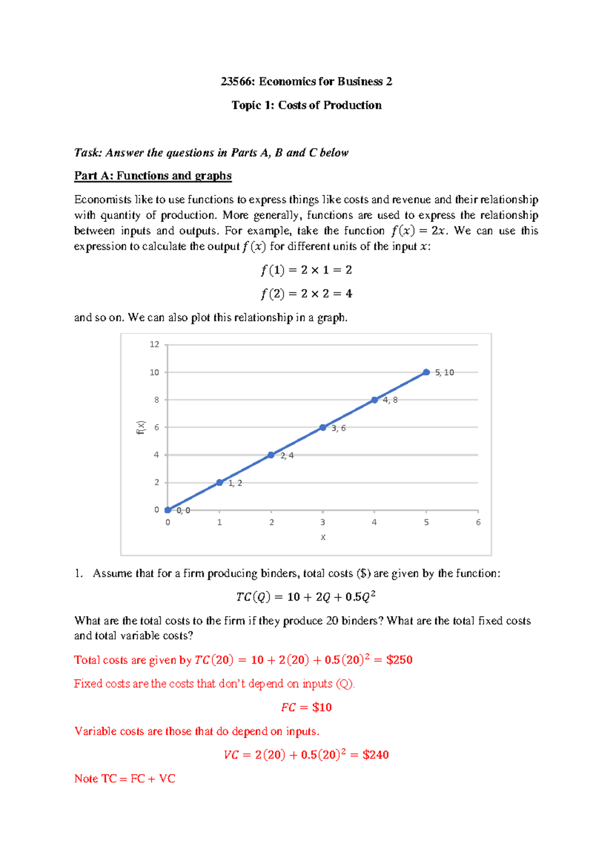 23566: Economics for Business 2 Week 2 Solutions on Costs of Production ...