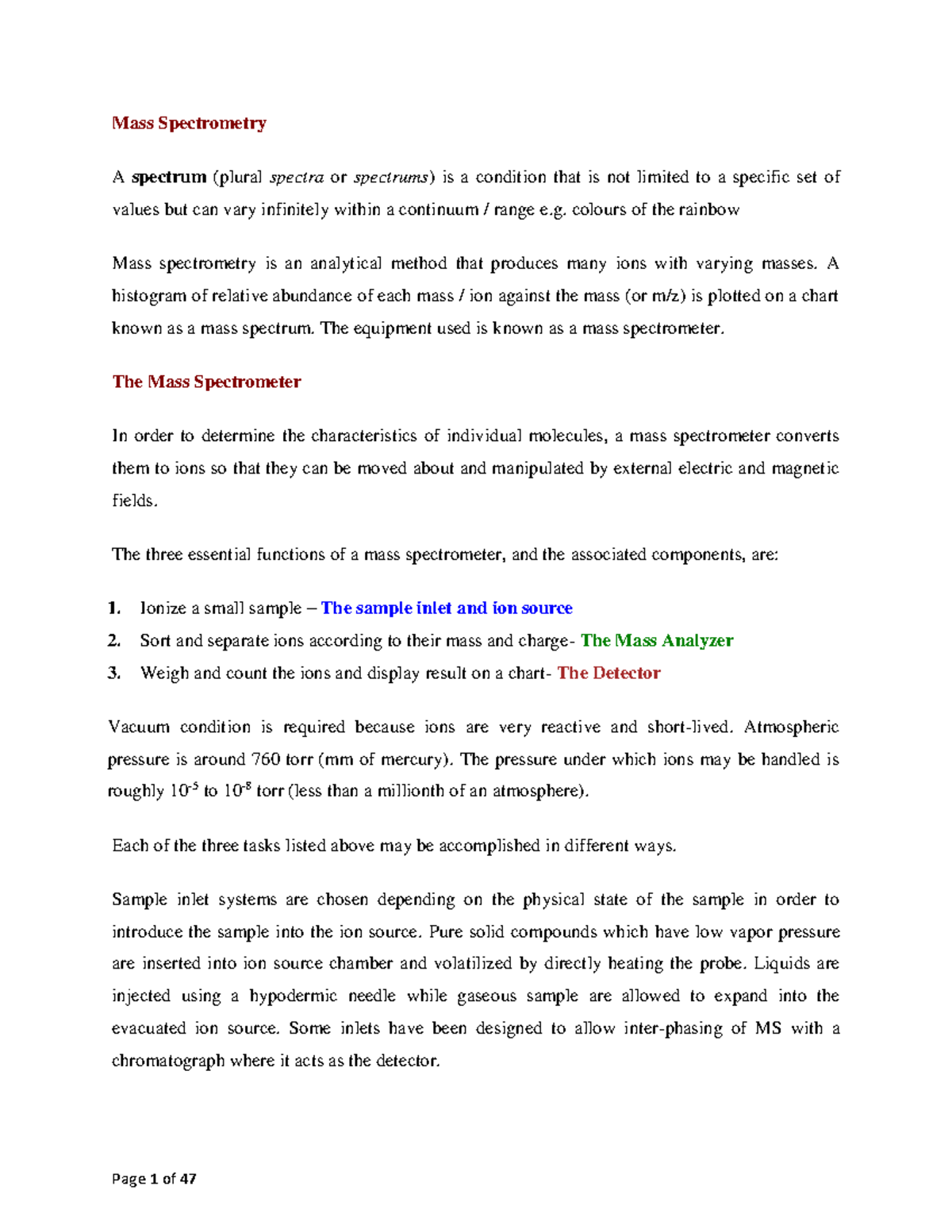 Mass Spectrometry Lecture Notes: Key Concepts and Techniques - Studocu