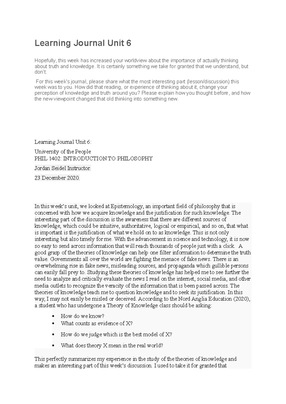 Learning Journal Unit 6 - It is certainly something we take for granted ...