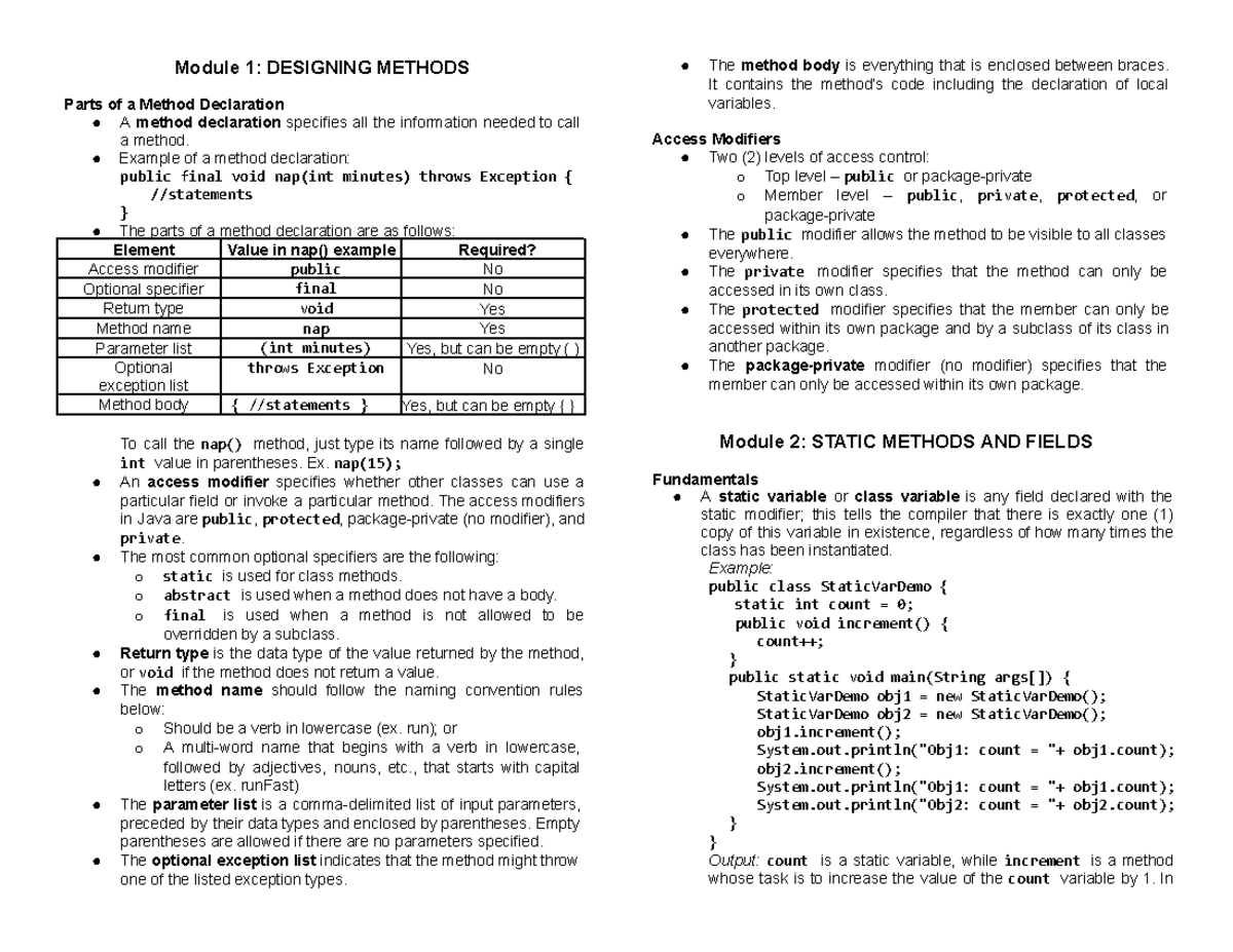 OOP 101: Prelim to Finals Study Notes on Java Methods & Inheritance ...