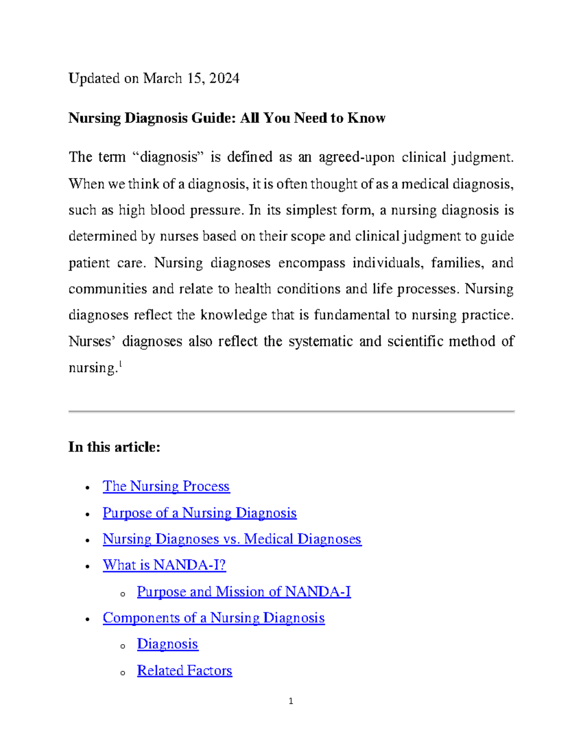 NANDA-I Nursing Diagnosis Guide: Key Components & Updated Lists - Studocu