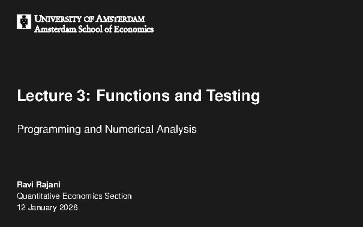 Lecture 3: Functions & Testing in Programming (Quantitative Economics ...