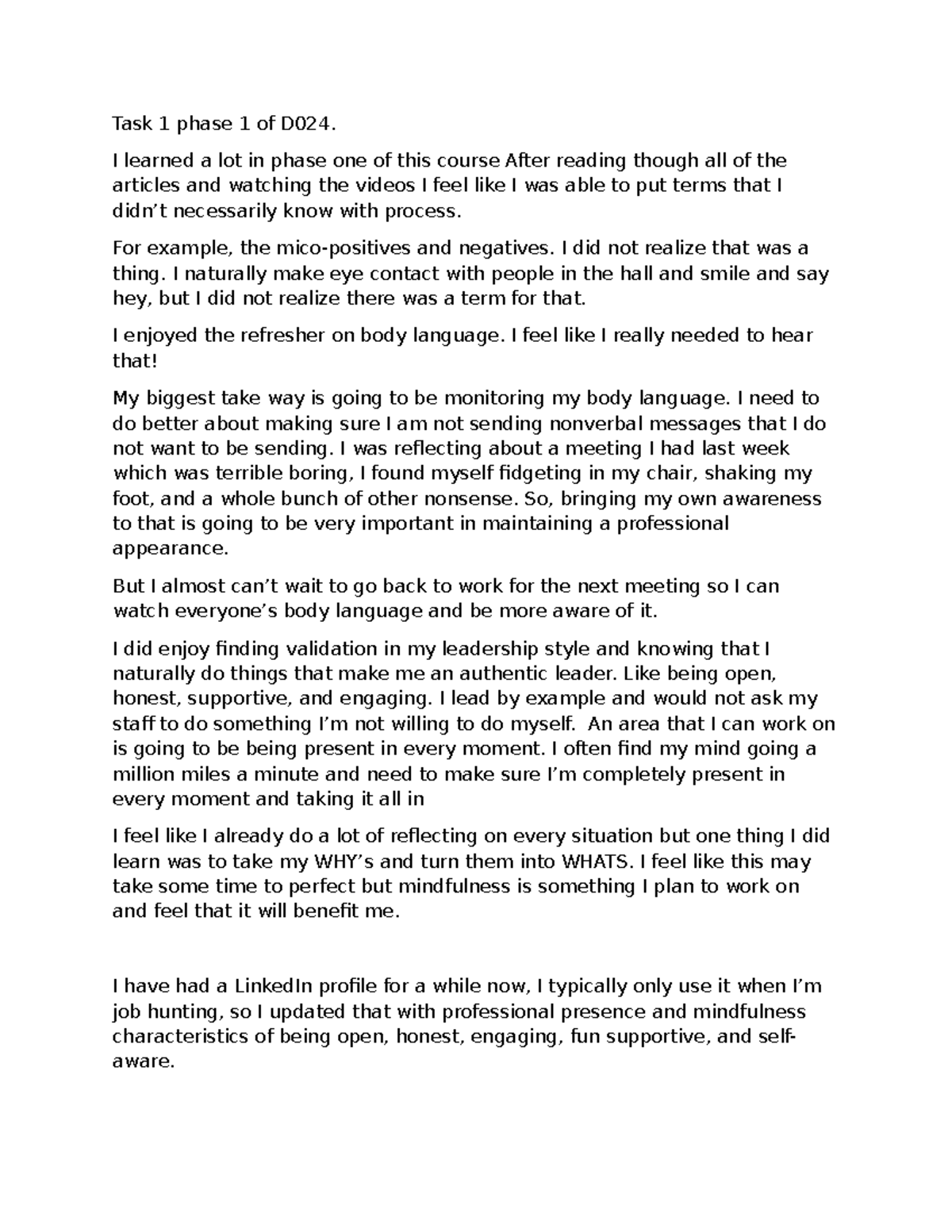 Reflection on Task 1 Phase 1: Insights from D024 Course - Studocu