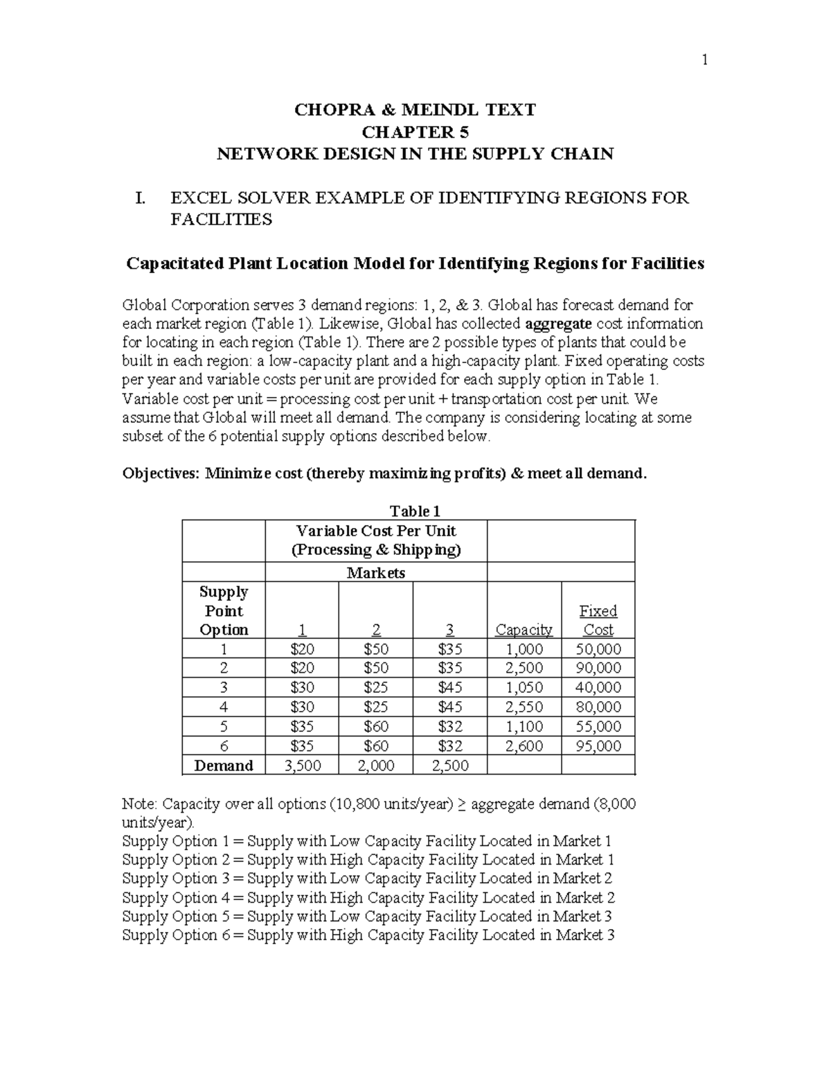 3 CHOPRA MEINDL TEXT CHAPTER 5 NETWORK DESIGN IN THE SUPPLY CHAIN - EXCEL SOLVER - Studocu