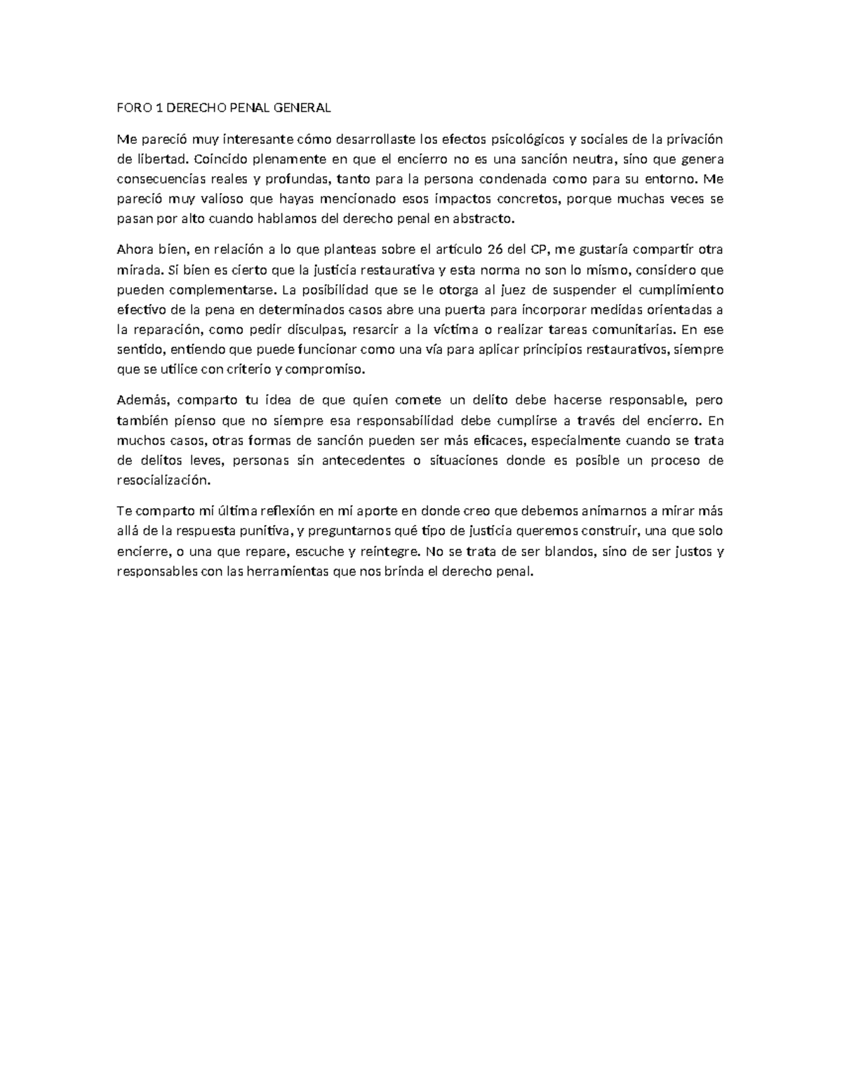 FORO 1: Reflexiones sobre Efectos de la Privación de Libertad en ...