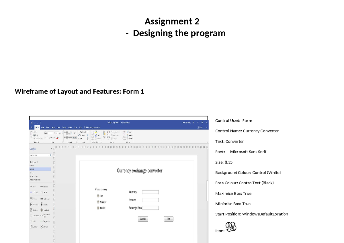 Assignment 2: Design Template for Currency Converter Program Layout ...