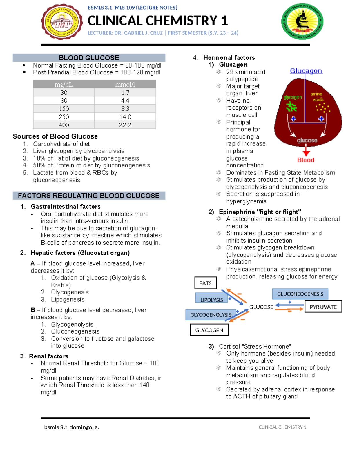 BSMLS 3 MLS 109 Clinical Chemistry Lecture Notes (S. 23-24) - Studocu