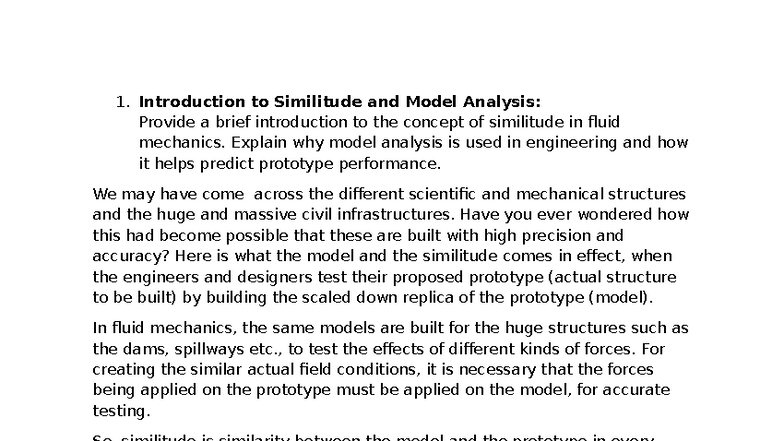 FM-01 - Introduction to Similitude and Model Analysis in Fluid Mechanics - Studocu