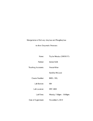 BIOL130L Final Experiment 1 Macromolecule Lab Report - Warning: TT: undefined function: 32 - Studocu