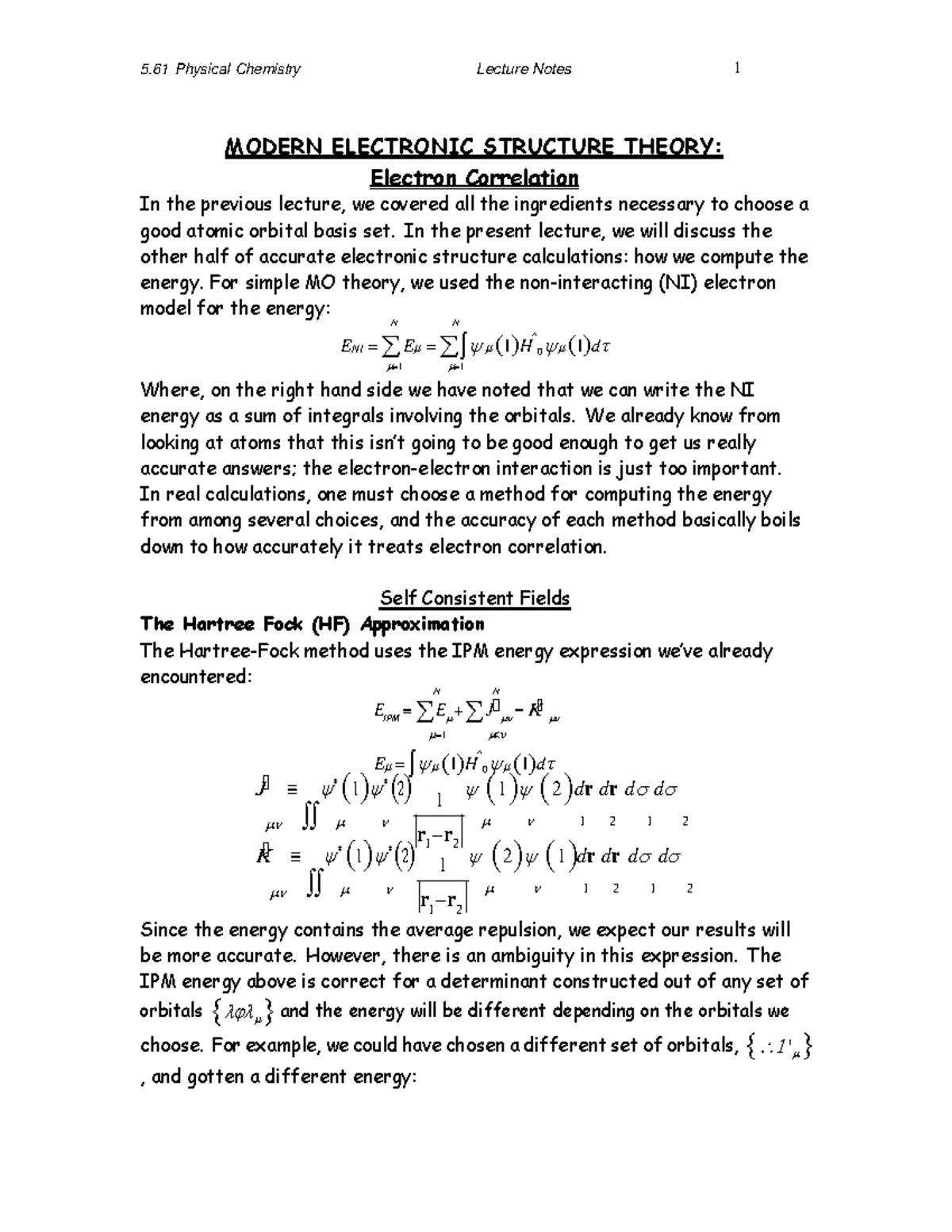 Modern Electronic Structure Theory Electron Correlation - MODERN ...