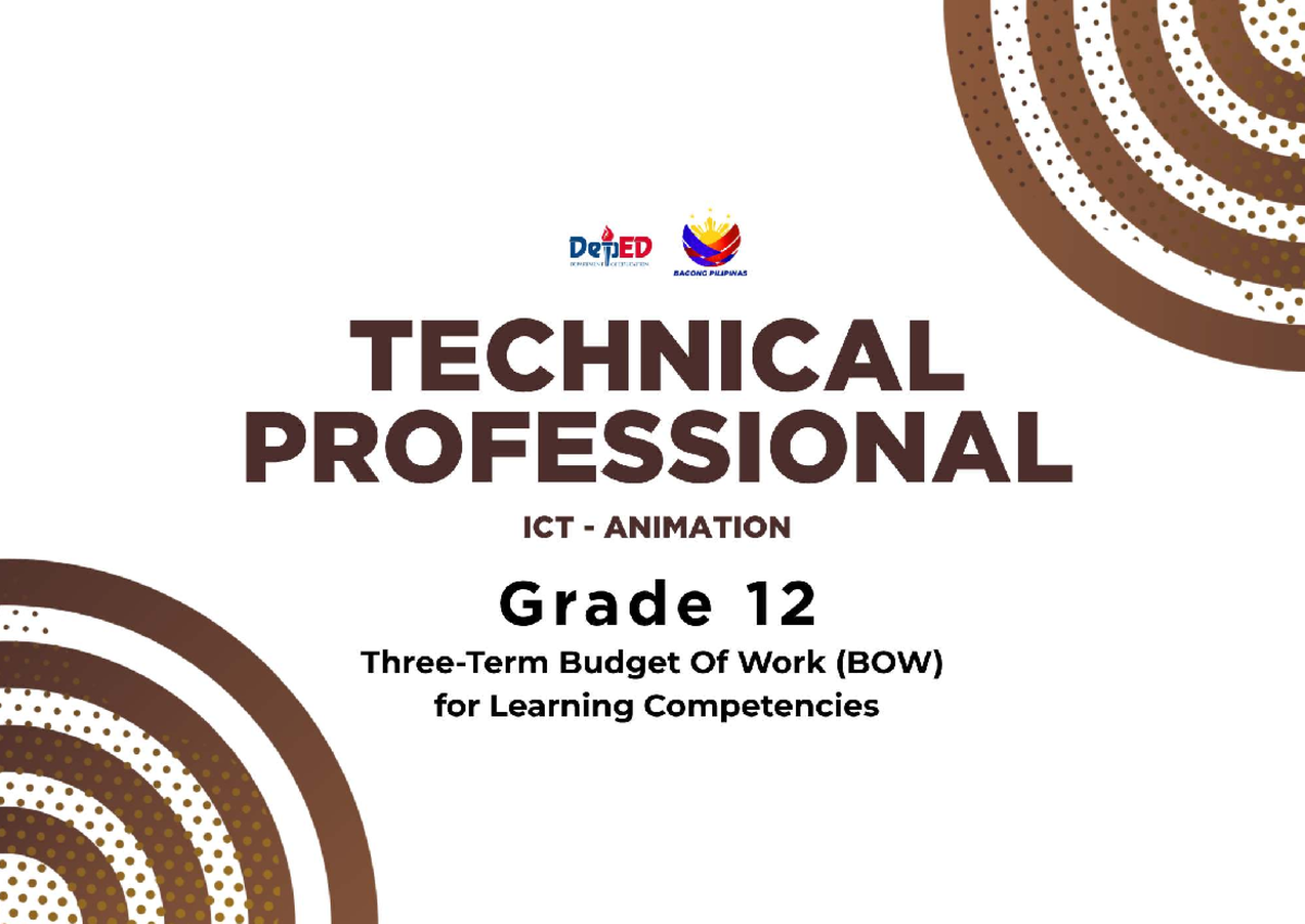 [G12] TechPro: ICT Animation Budget of Work & Learning Competencies ...