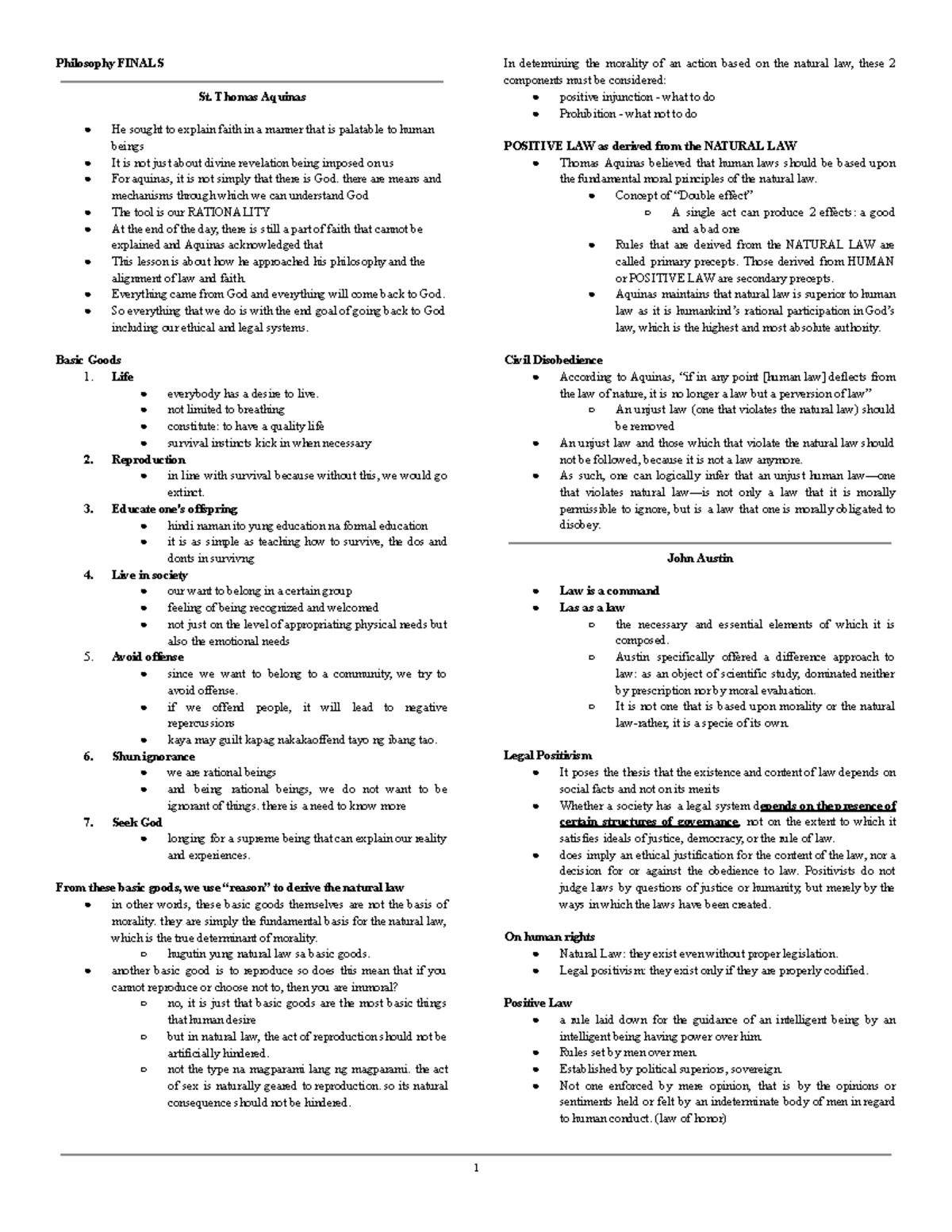 Philosophy 101: Final Exam Review on Natural Law and Morality - Studocu