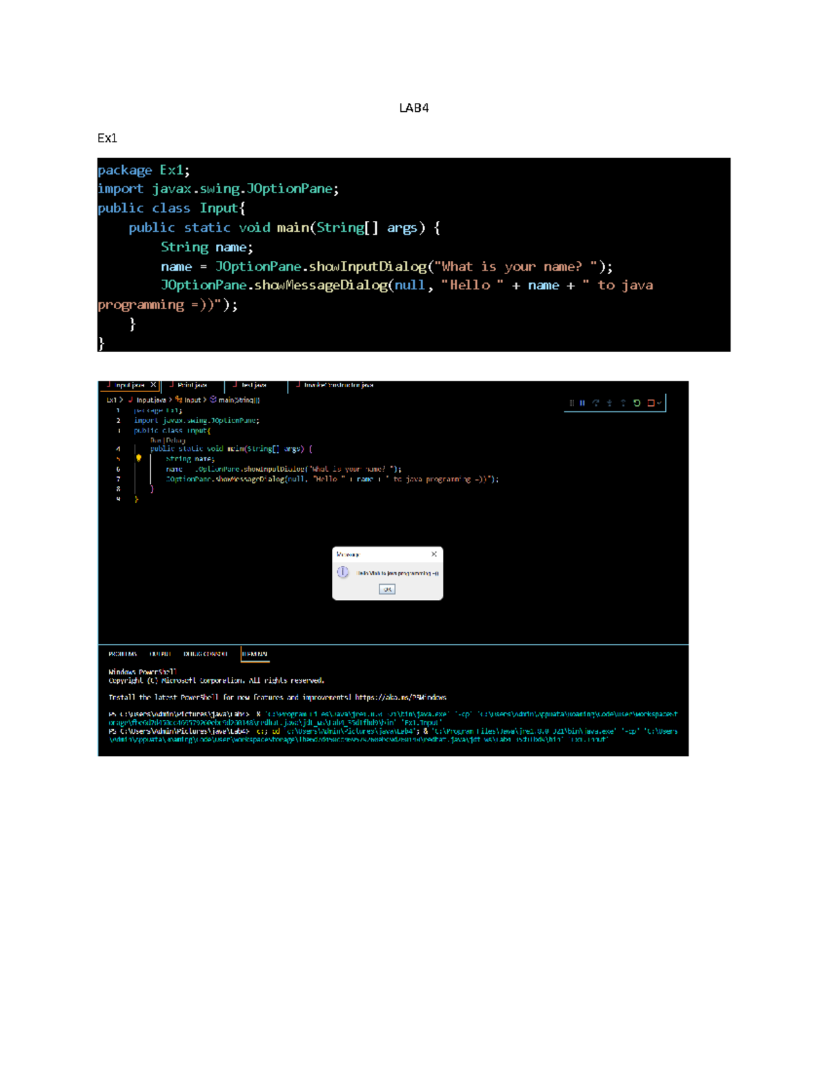 LAB4 OOP - sssssssss - LAB Ex package Ex1; import javax; public class ...