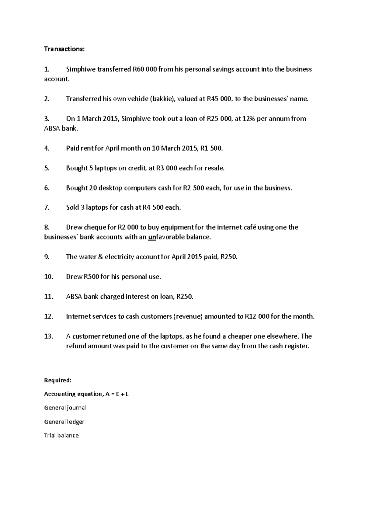 Class Activity - Accounting Transactions Q&A with Solutions - Studocu