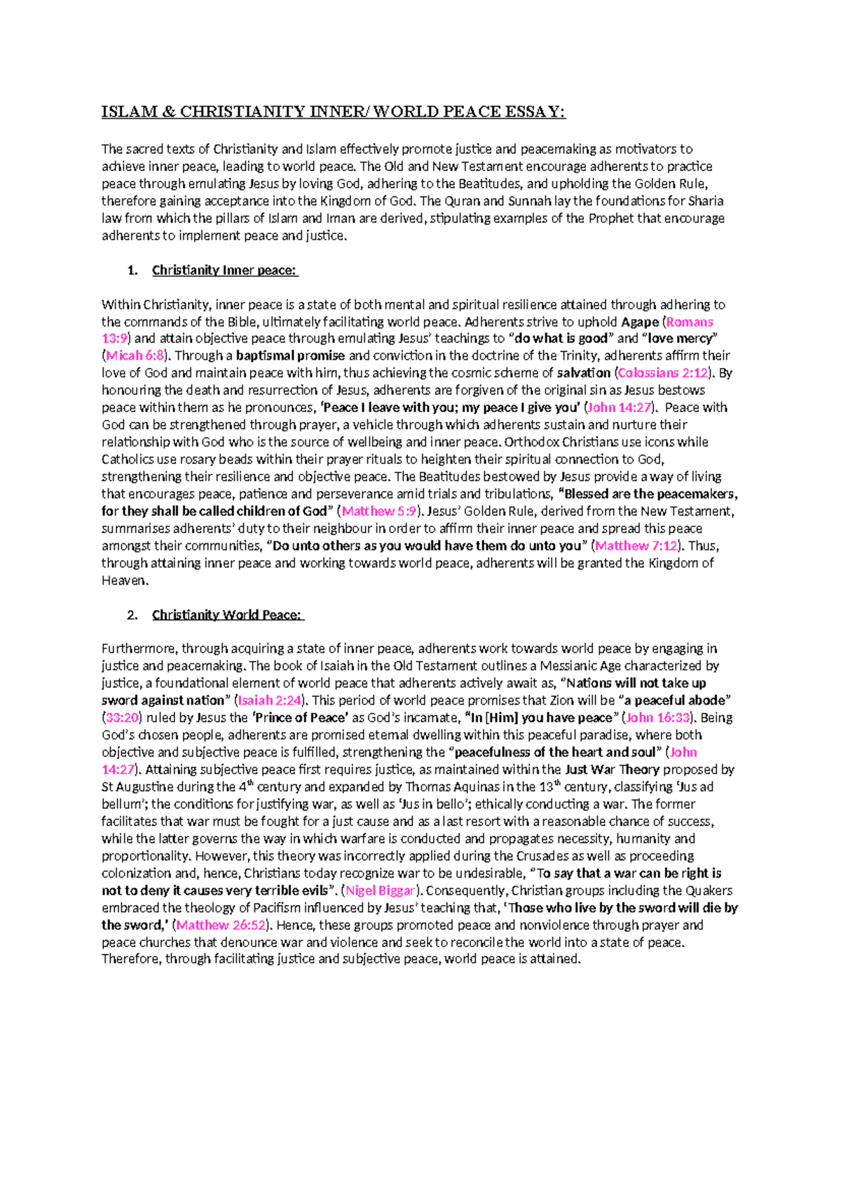 Islam & Christianity: Inner Peace and World Peace Essay - Studocu
