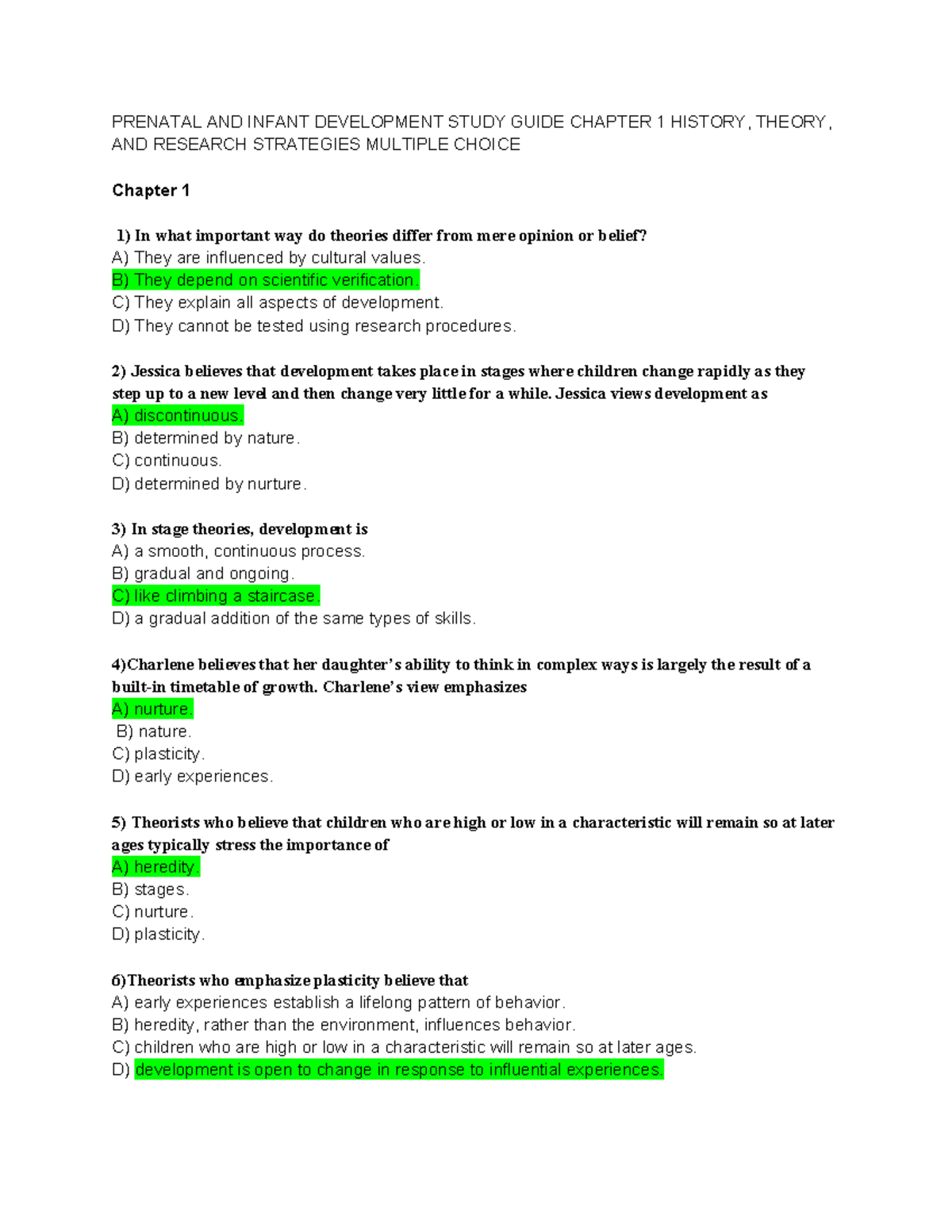 Prenatal & Infant Development Study Guide CH 1: History & Theories ...