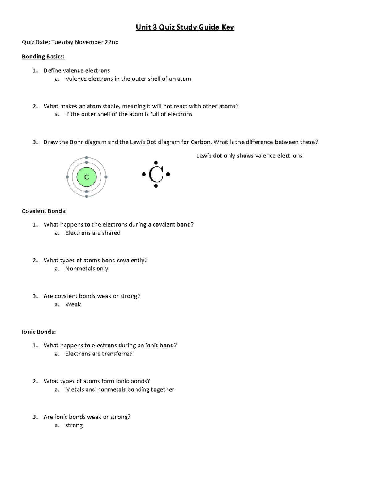 Unit 3 Quiz Study Guide Key: Bonding and Properties of Water - Studocu