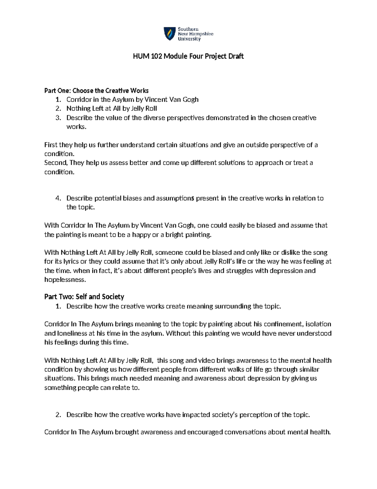 HUM 102 Module Four Project Draft - HUM 102 Module Four Project Draft ...