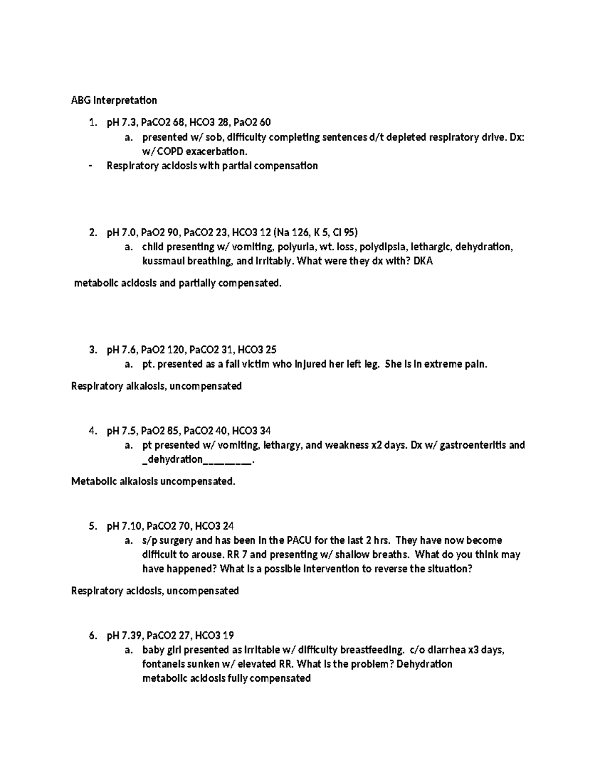 ABG Interpretation Notes - Case Studies & Analysis - Studocu