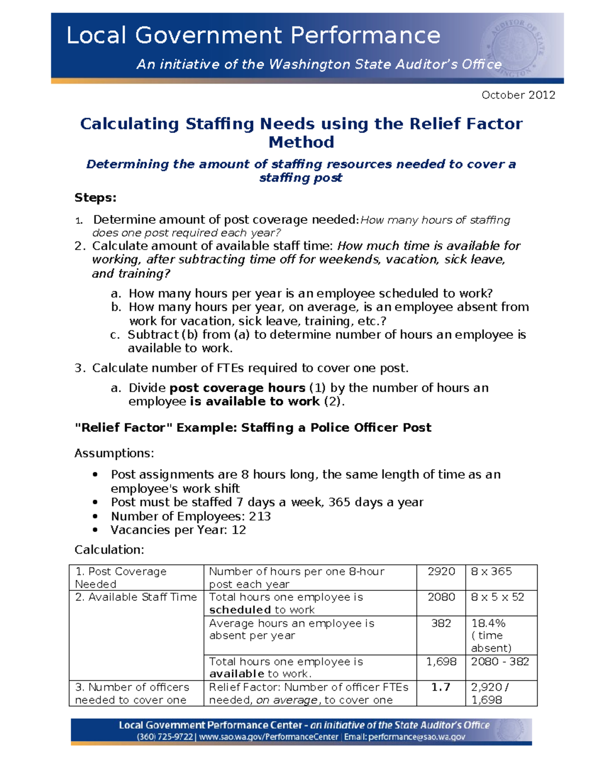 Calculating Staffing Needs: Relief Factor Method for Local Gov ...