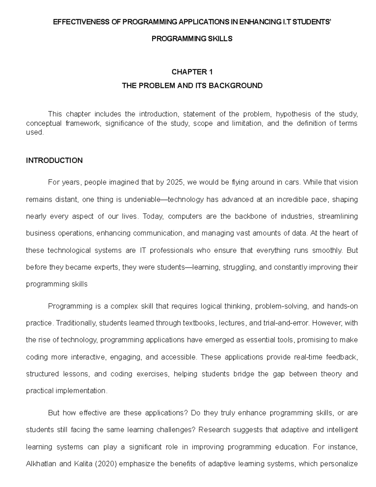 EFFECTIVENESS OF PROGRAMMING APPS IN ENHANCING IT SKILLS (IT 101) - Studocu