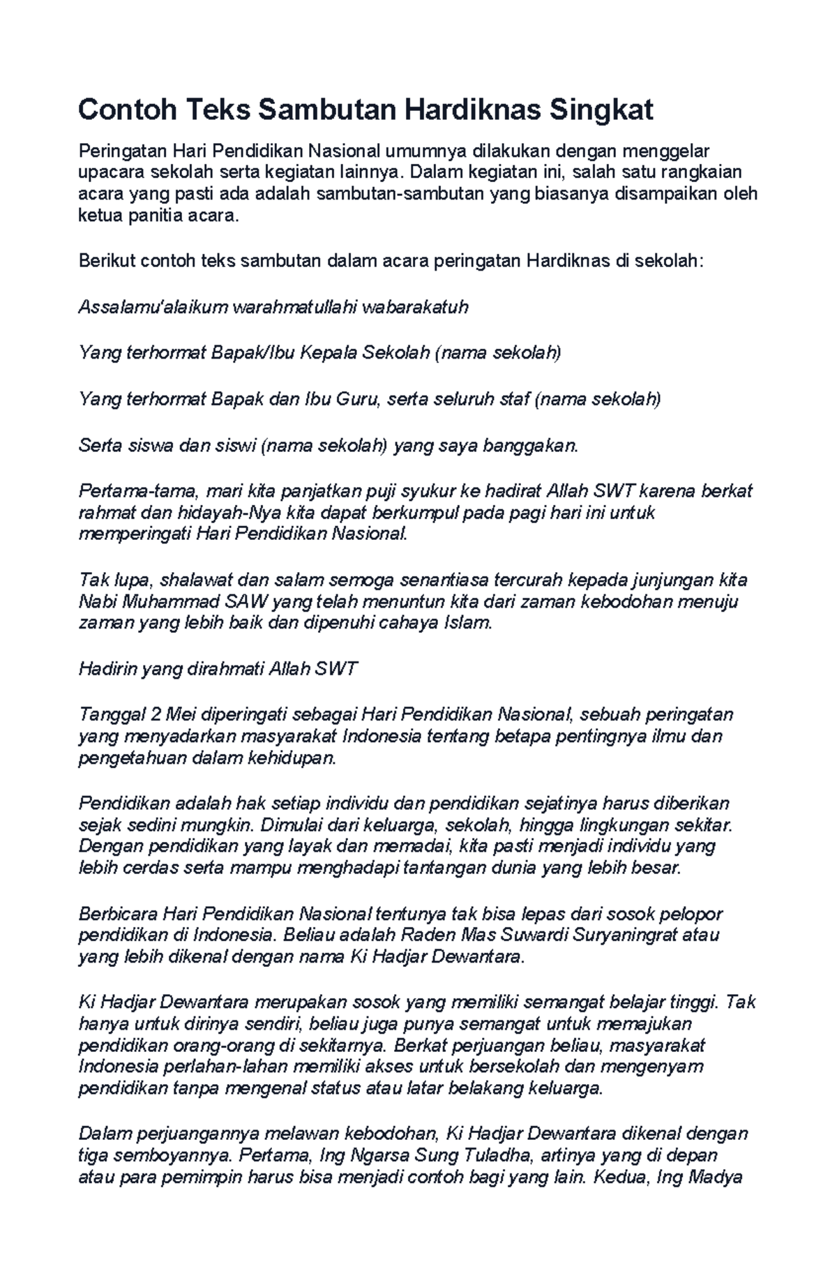 Contoh Teks Sambutan Hardiknas Singkat - Contoh Teks Sambutan Hardiknas ...