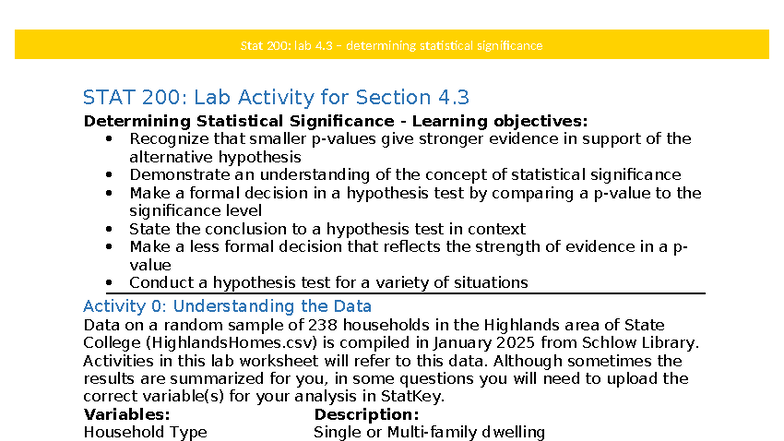 Stat 200: Lab 4.3 Statistical Significance Analysis and Hypothesis ...