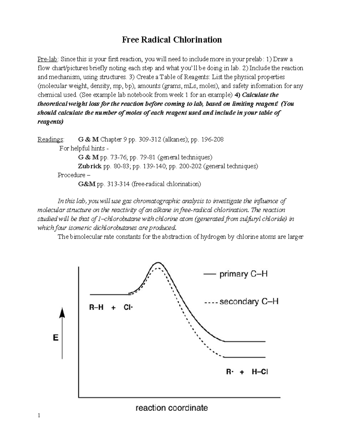 Lab 7: Free Radical Chlorination - Reaction Mechanism & Analysis - Studocu