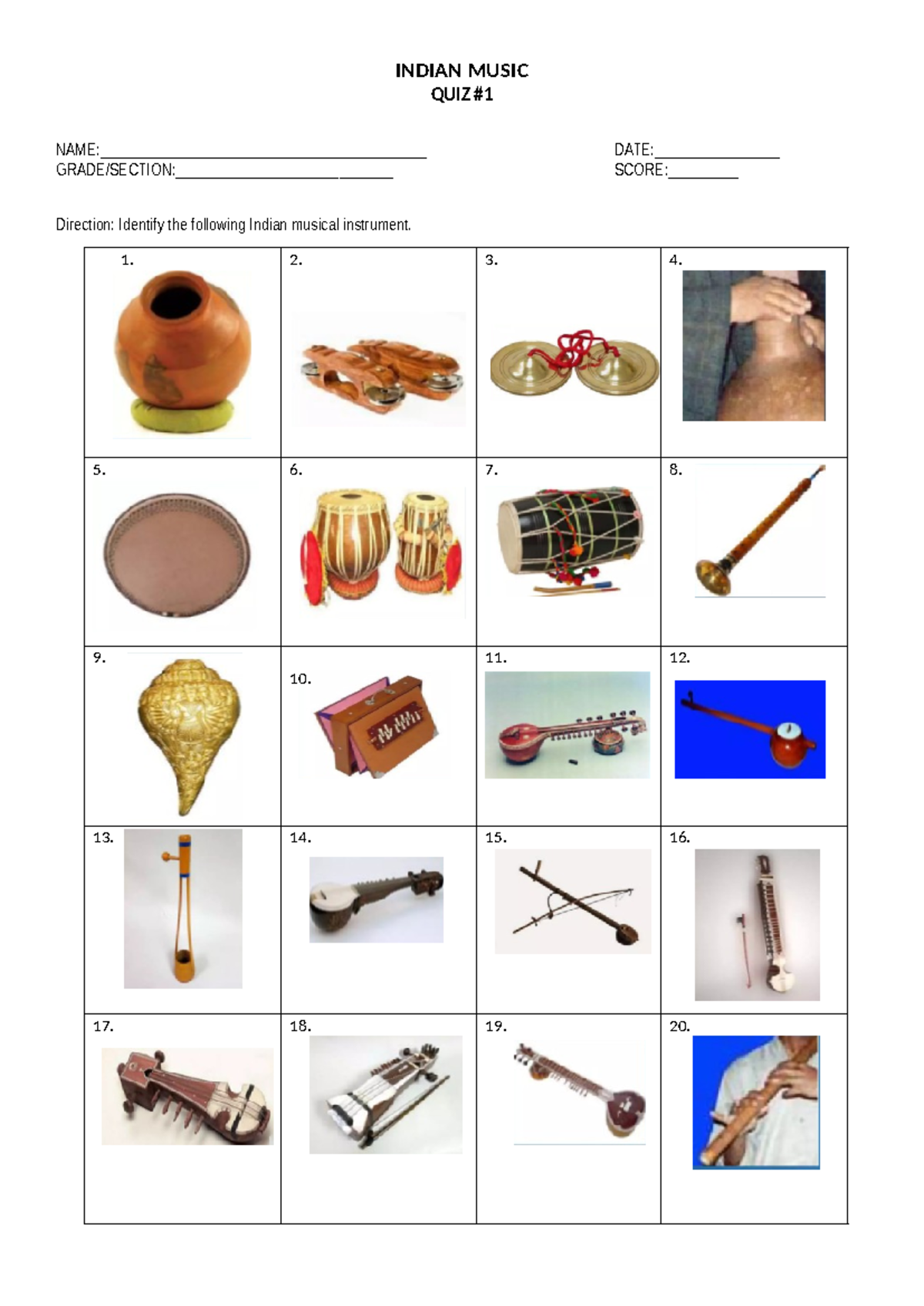 Indian Music quiz 1 - QUIZ - Physical Education - INDIAN MUSIC QUIZ ...