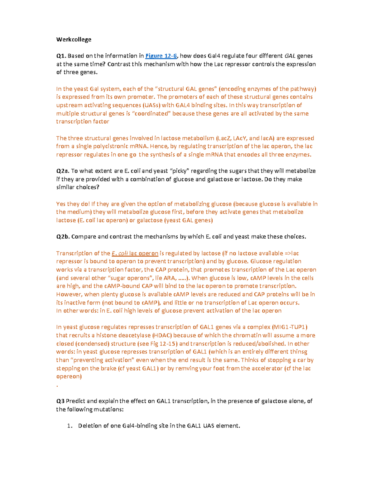 G&E WC4: Genregulatie in Eukaryoten Werkcollege Antwoorden en Analyse ...