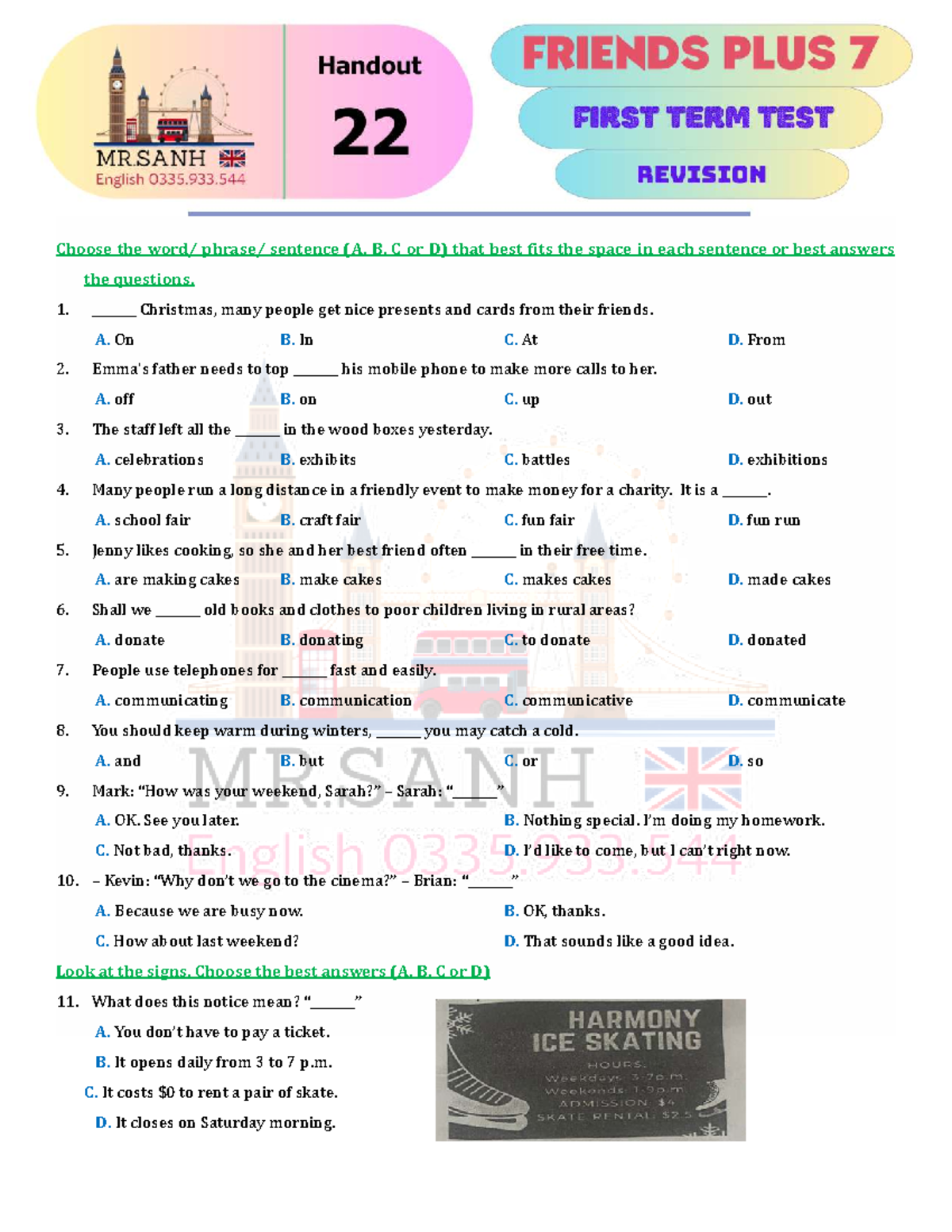 22 (FP7) First Term - English Sentence Completion Practice - Studocu