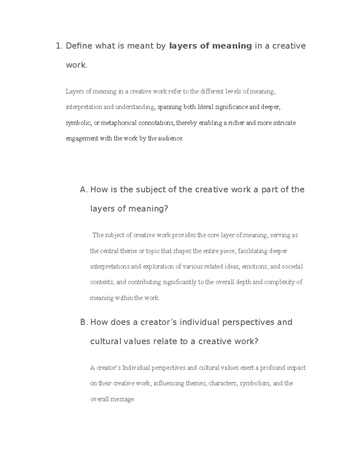 Journal 1 - Layers of Meaning in Creative Works - Define what is meant ...