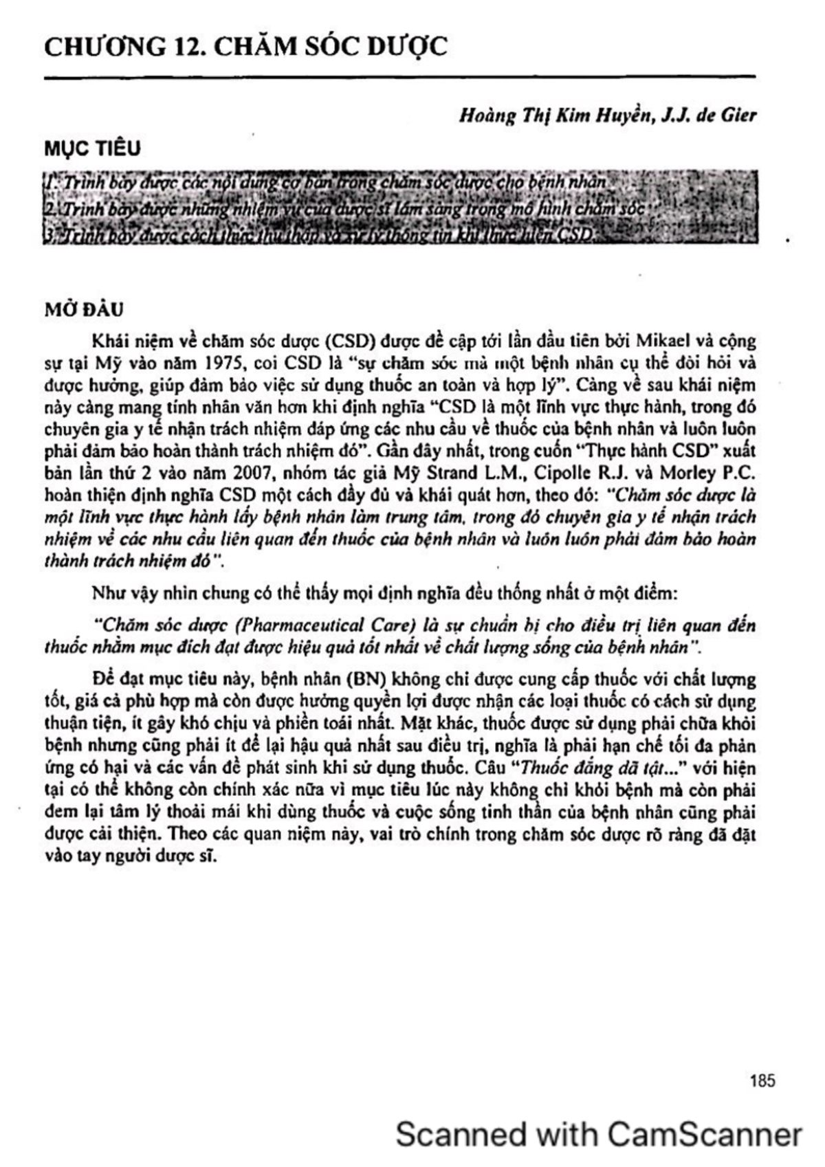 Chăm sóc dược-SOAP - Quy trình chăm sóc dược - CHUONG 12. CHAM SÓC DUOC Hoàng Thi Kim Huyen, J ...